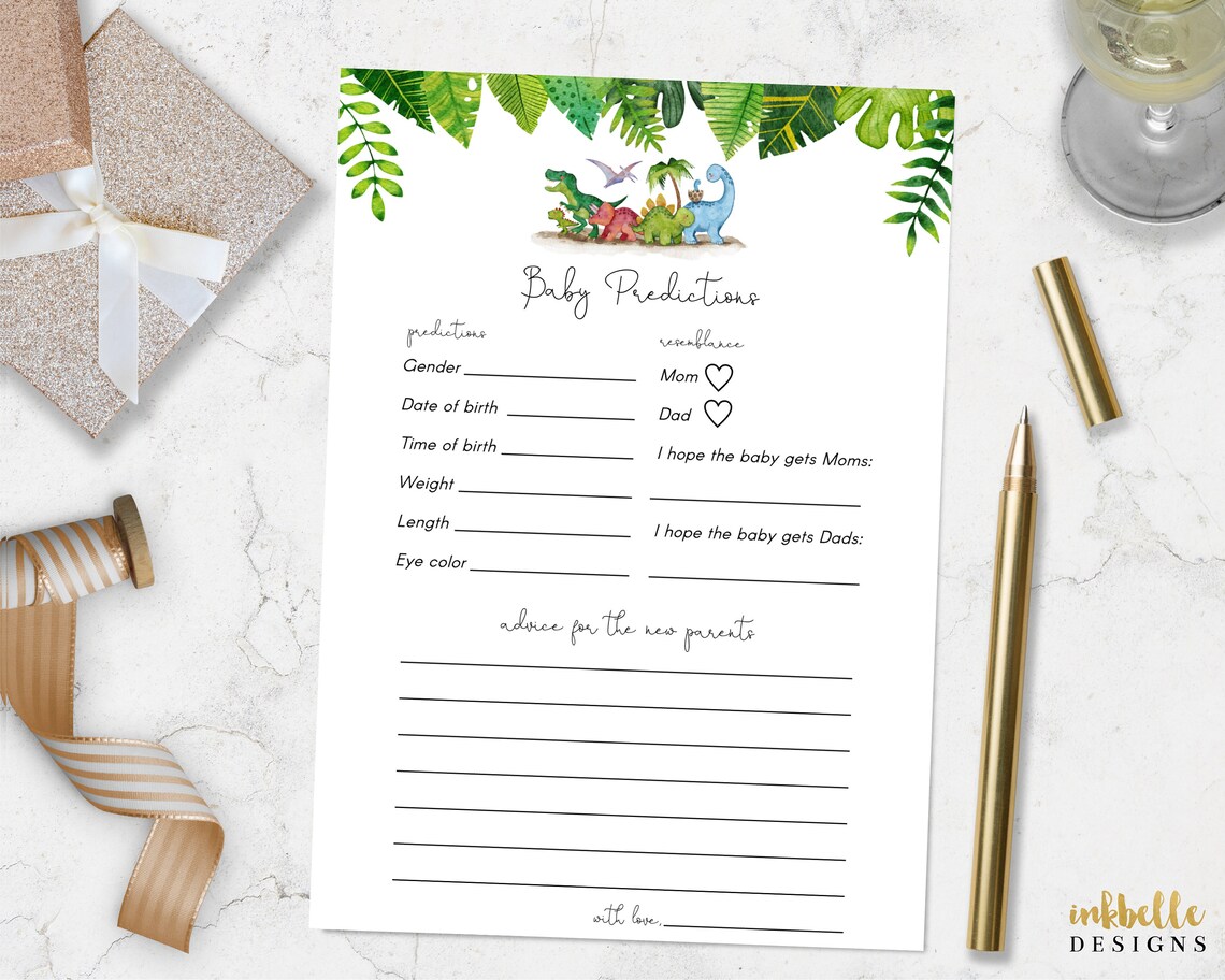 Baby Predictions Baby Shower Game Dinosaur Theme, Baby Shower Party ...