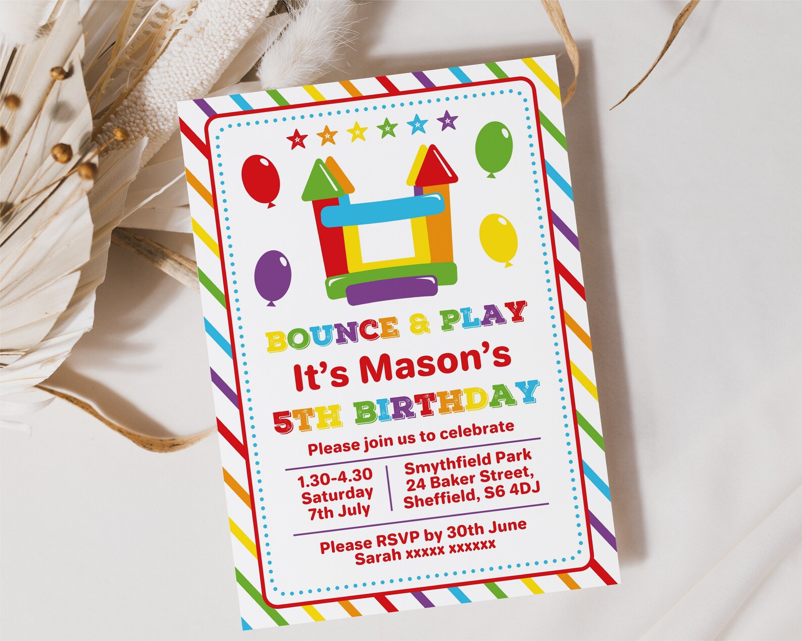 Bounce House Birthday Invitation, Instant Download 5 X 7 Editable ...