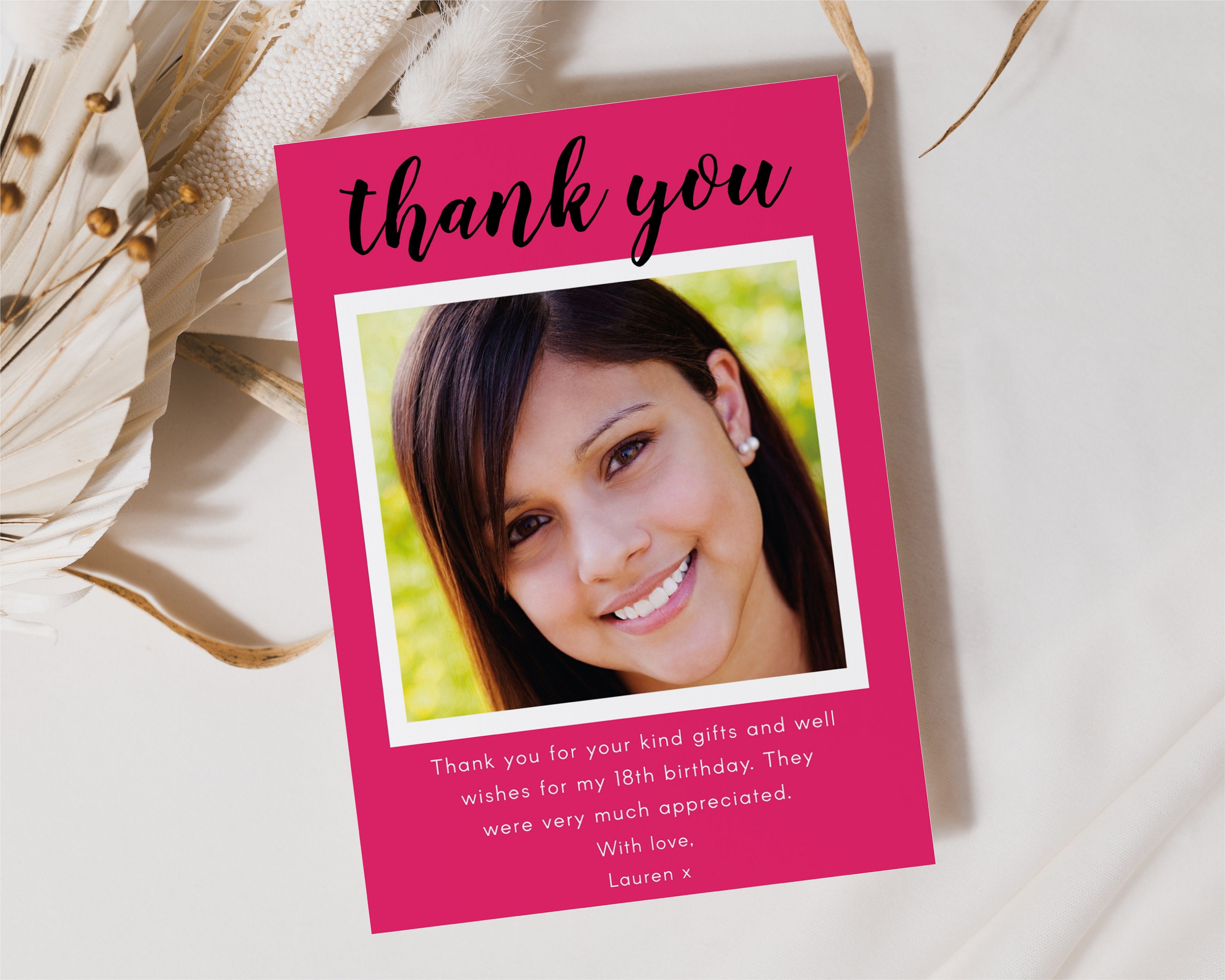 Editable Birthday Thank You Card Template: Photo Insert (5x7 Digital ...