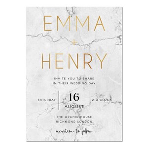 Marble with Gold Wedding Invitation Editable Template Instant | Etsy