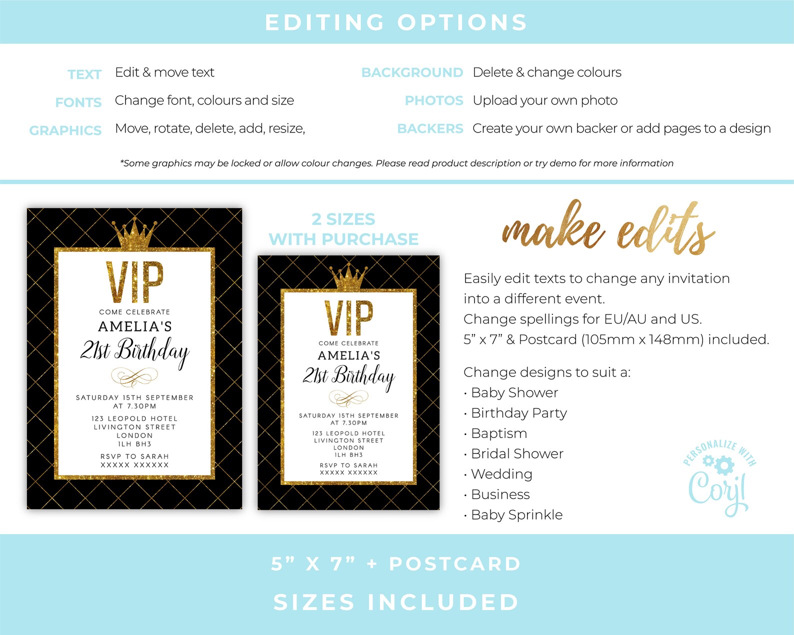 Gold Glitter VIP Birthday Party Invitation *ANY AGE* , Editable ...