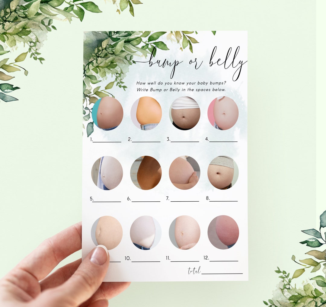 Bump or Beer Belly Quiz Baby Shower Game Greenery Theme, Baby Shower ...