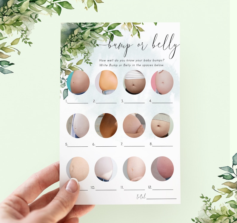 Bump or Beer Belly Quiz Baby Shower Game Greenery Theme Baby - Etsy
