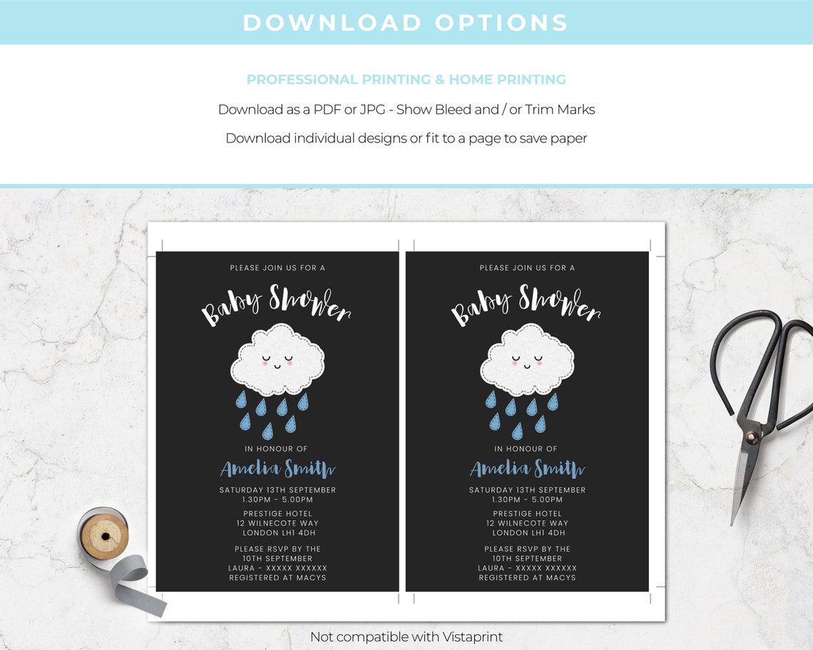 Rain Cloud Baby Shower Invitation Editable Template Instant | Etsy