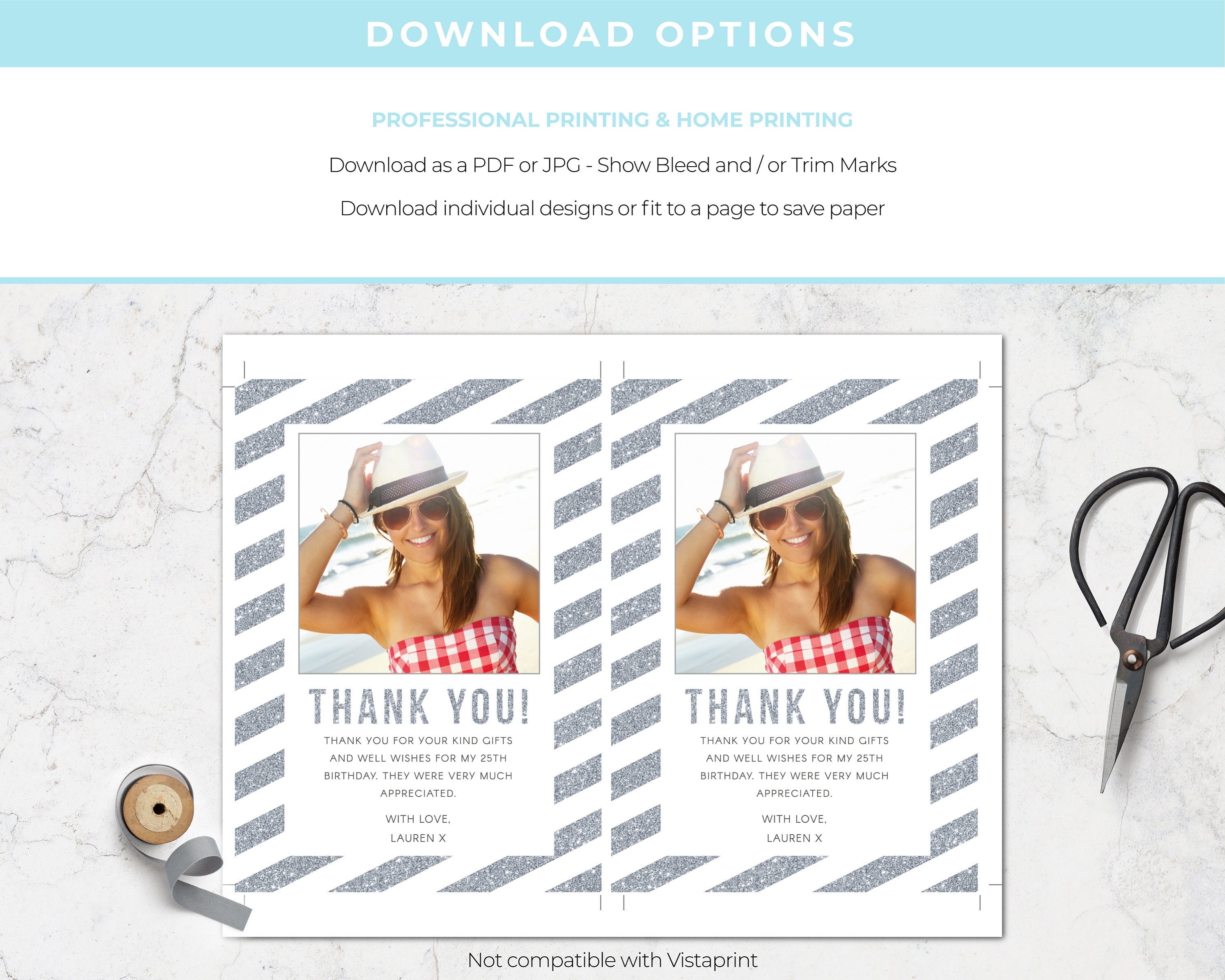Birthday Thank You Card, Editable Template Instant Download 5 X 7 Thank ...