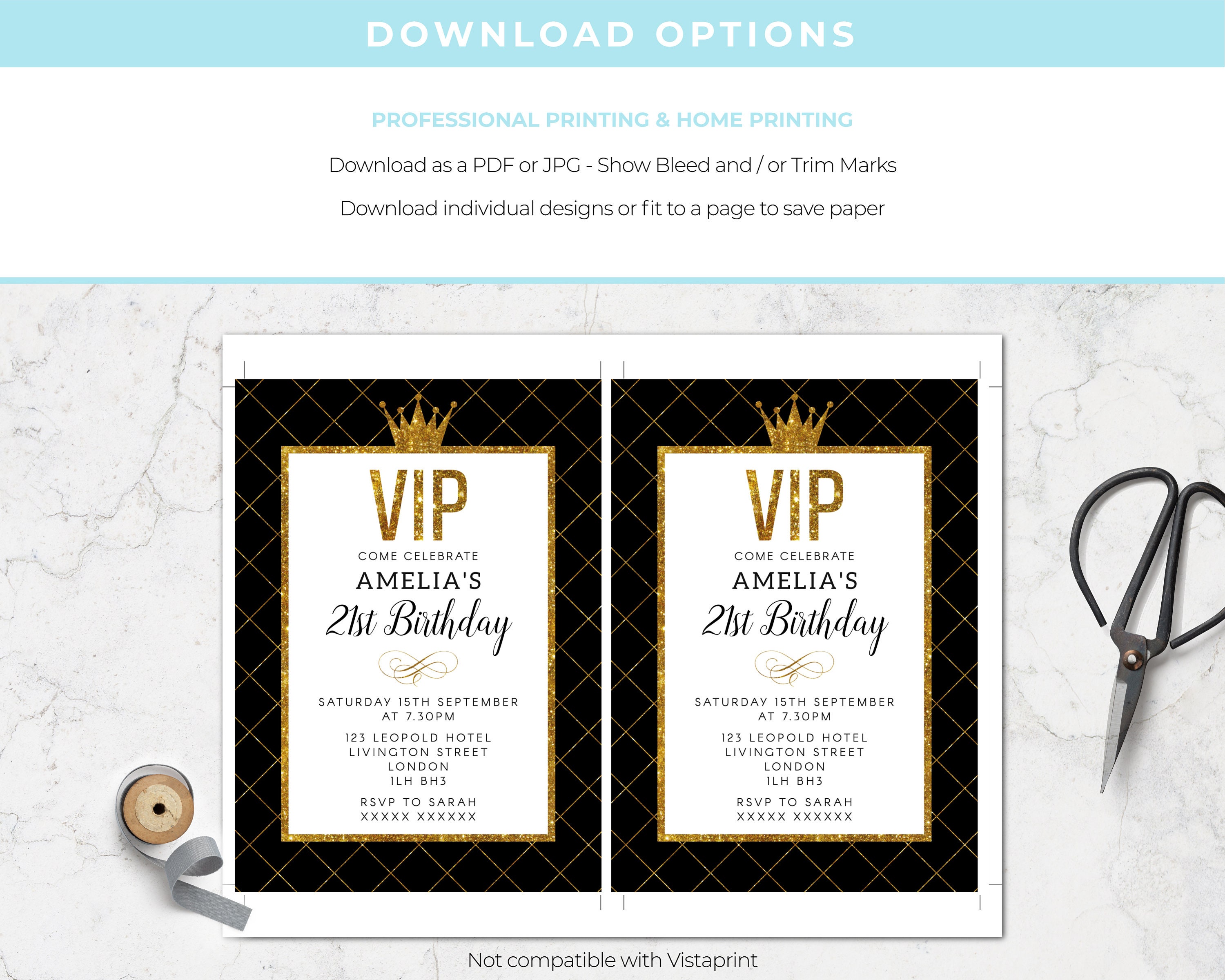 Gold Glitter VIP Birthday Party Invitation *ANY AGE* , Editable ...