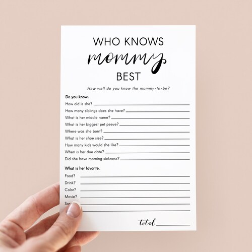 Who Knows Mommy Best Editable Printable Baby Shower Game - Etsy
