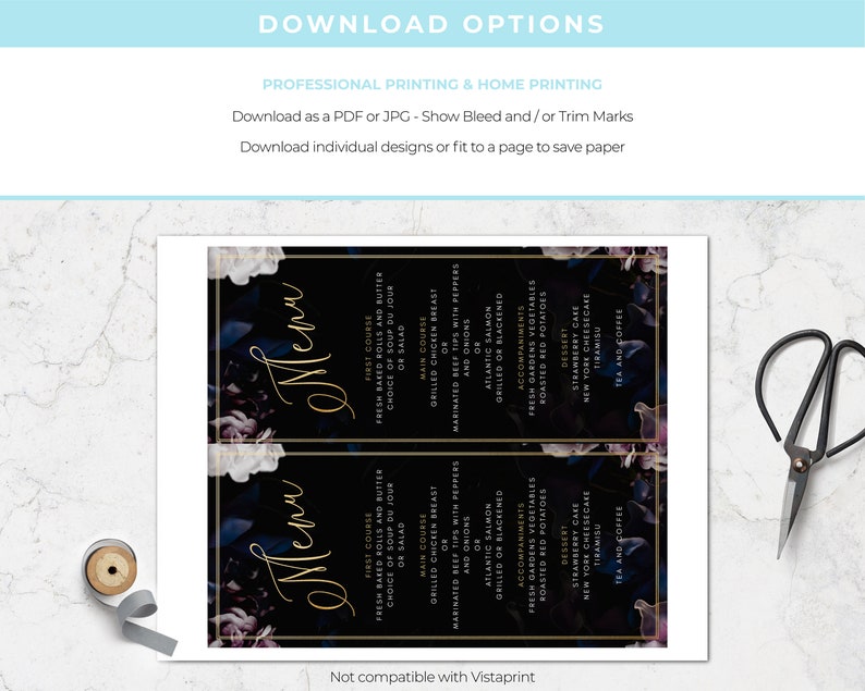 Menu Editable Template Instant Download Enchanted Floral and Gold ...