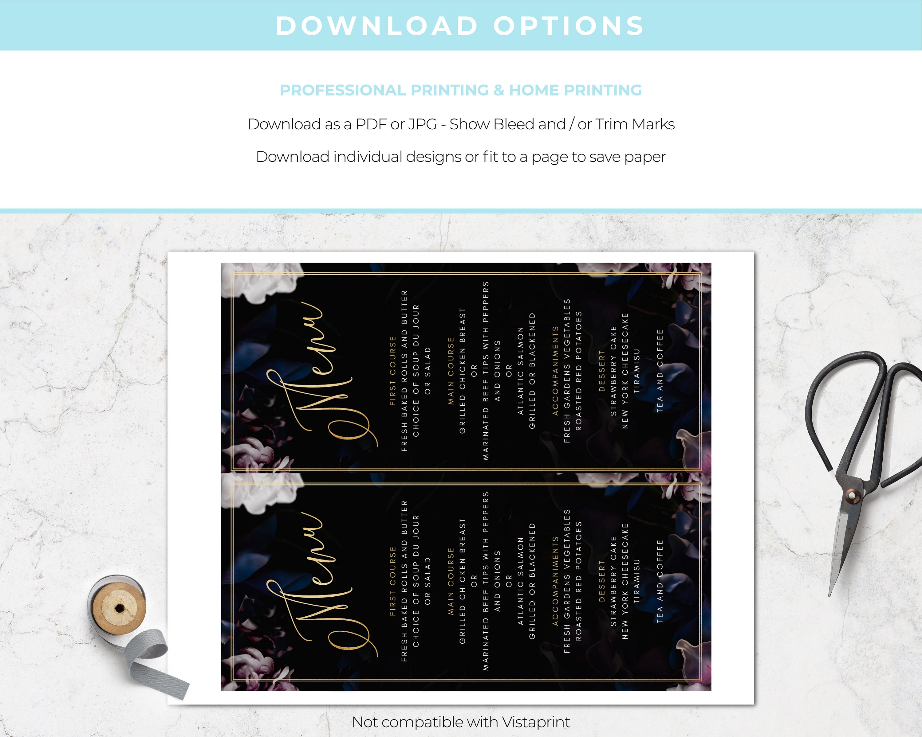Menu Editable Template Instant Download Enchanted Floral and Gold ...