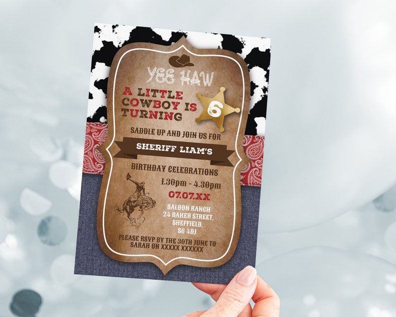 Cowboy Birthday Invitation, Editable Invitation Instant Download 5 X 7 ...