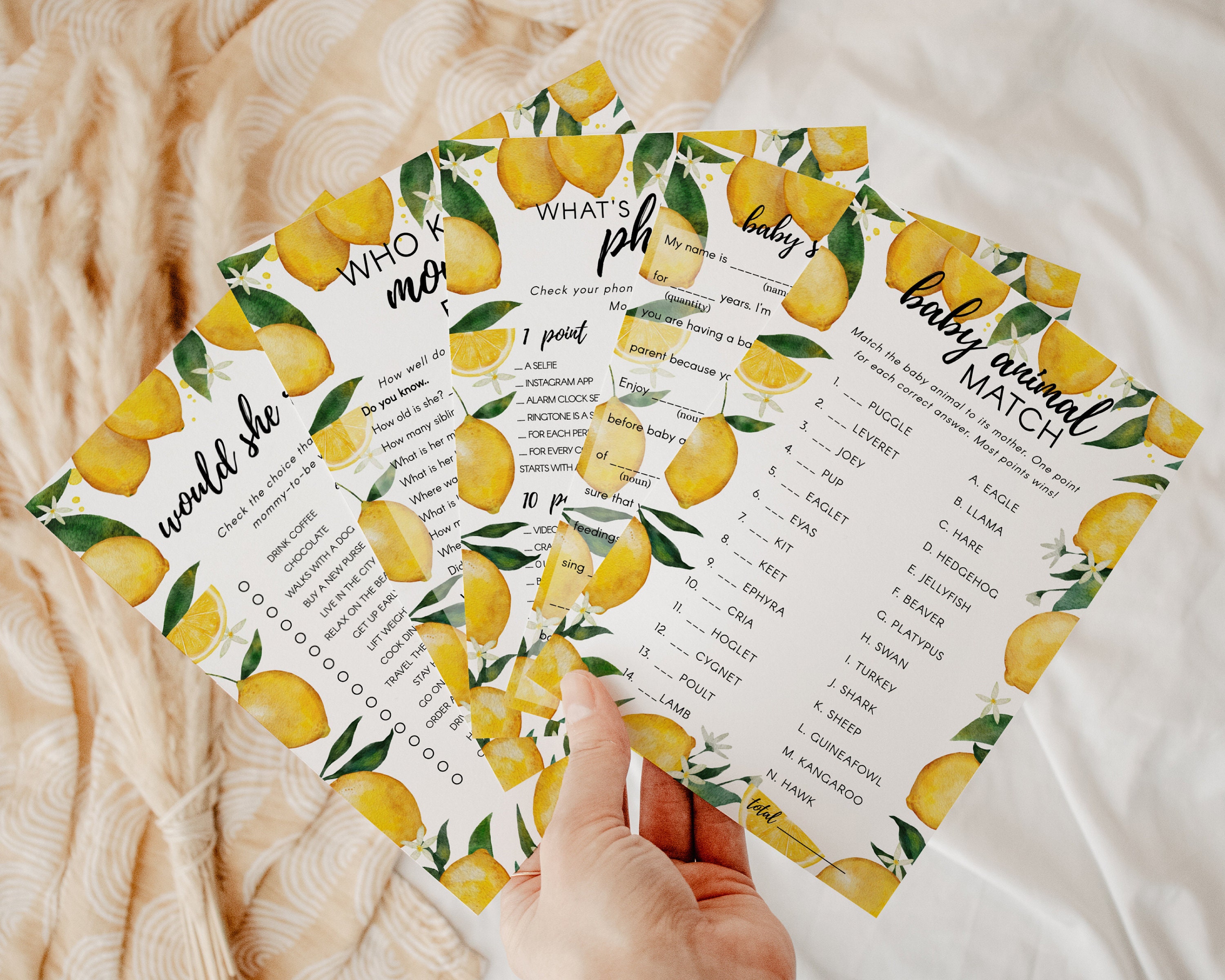 60 Lemon Editable Baby Shower Game Bundle, Baby Shower Party Games ...