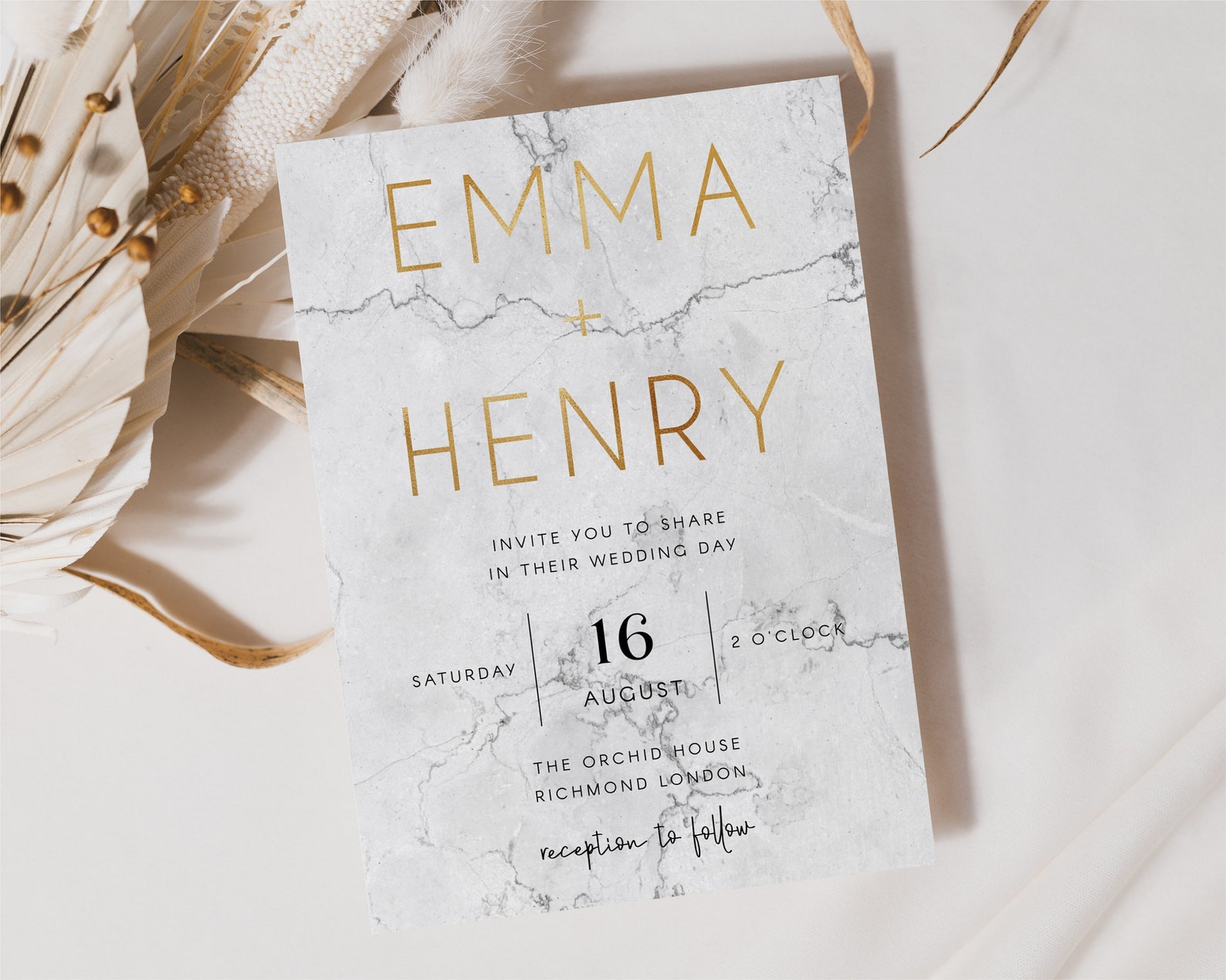 Marble With Gold Wedding Invitation, Editable Template Instant Download ...