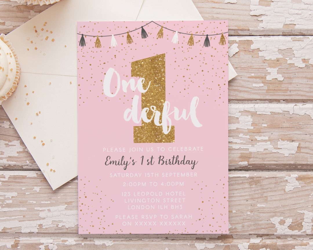 1st Birthday Invitation, Editable Invitation Instant Download 5 X 7 One ...