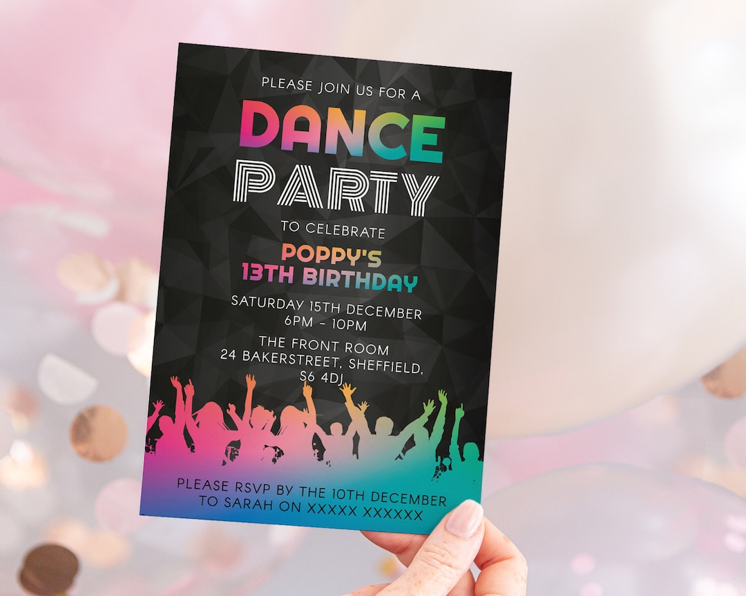 Dance Party Birthday Invitation: Editable Template (digital Download ...
