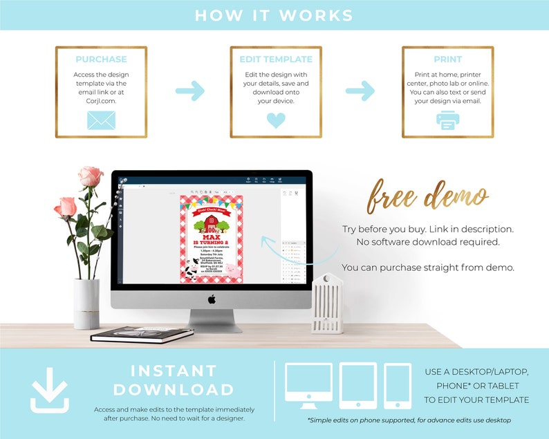 Farm Birthday Invitation: Barnyard Party, Editable 5x7 (digital ...