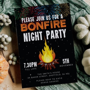 Bonfire Night Party Invitation, Editable Invitation Instant Download 5 ...