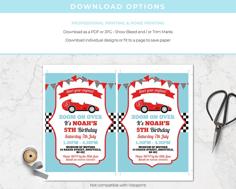 Race Car Birthday Invitation, Editable Invitation Instant Download 5 X ...