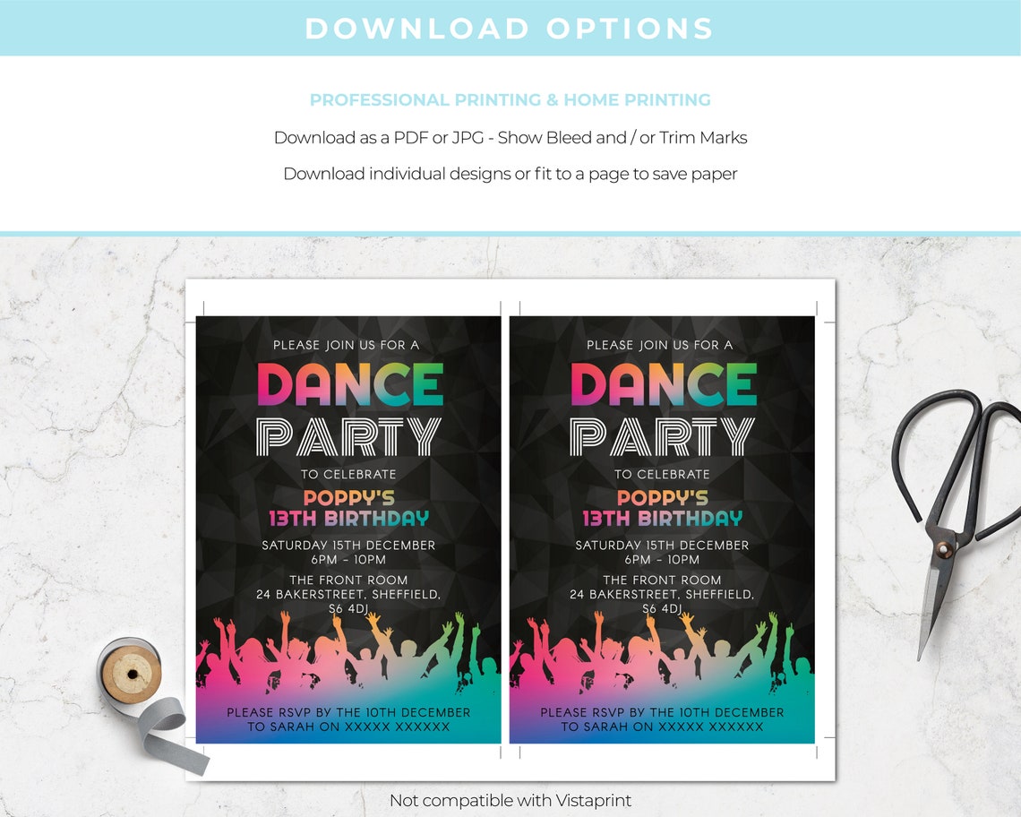 Dance Party Birthday Invitation Editable Template Instant | Etsy
