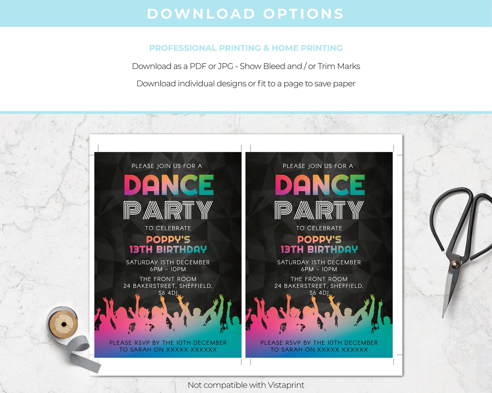 Dance Party Birthday Invitation: Editable Template (digital Download ...