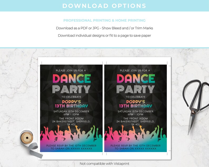 Dance Party Birthday Invitation: Editable Template (digital Download ...