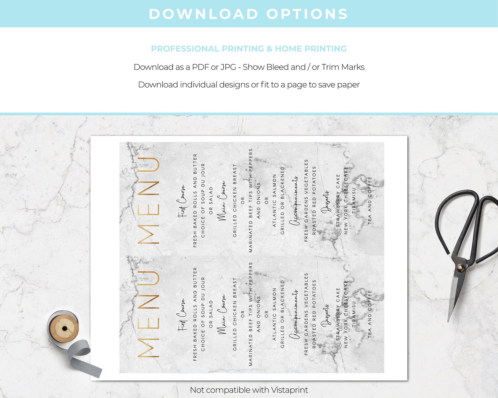 Menu Editable Template Instant Download White Marble and Gold Dinner ...