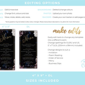 Menu Editable Template Instant Download Enchanted Floral and Gold ...