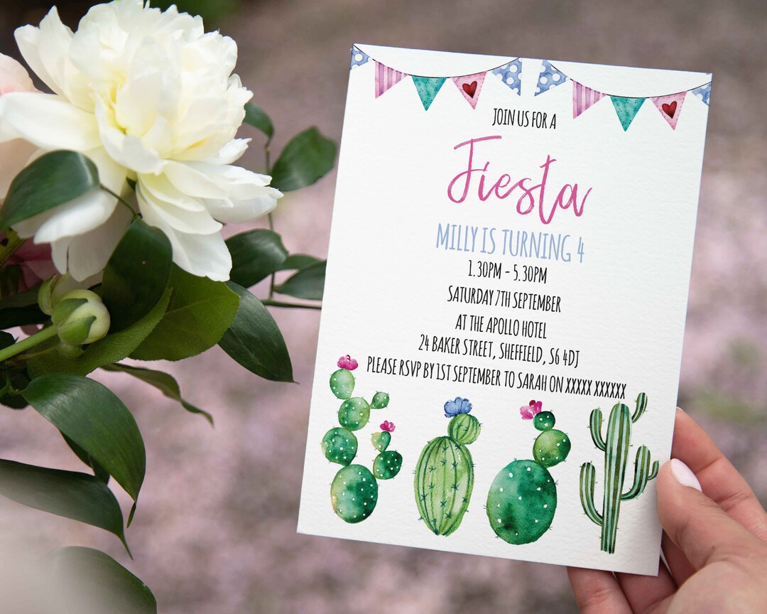 Fiesta Birthday Invitation: Cactus Party, Editable Template (digital ...