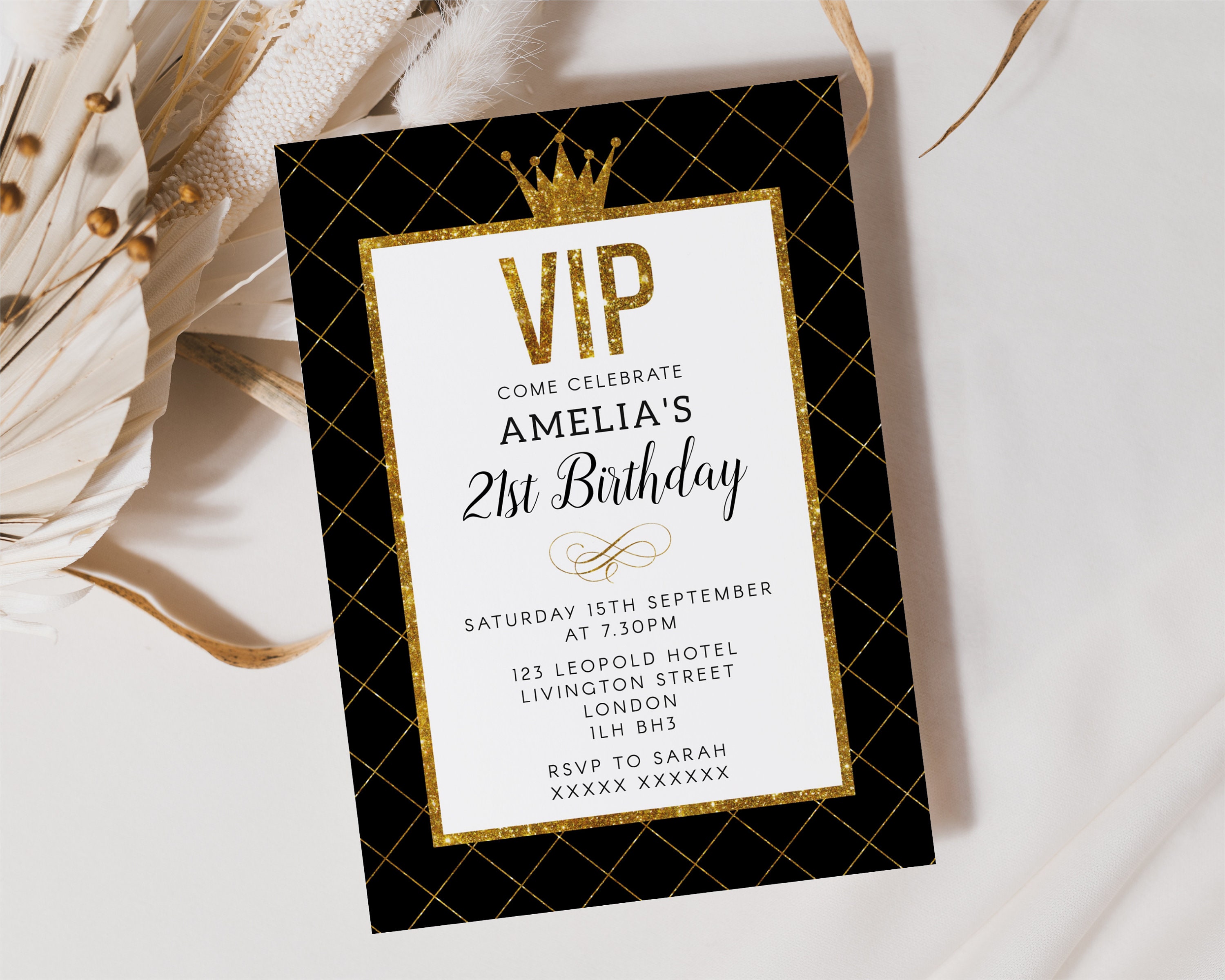 Gold Glitter VIP Birthday Party Invitation *ANY AGE* , Editable ...