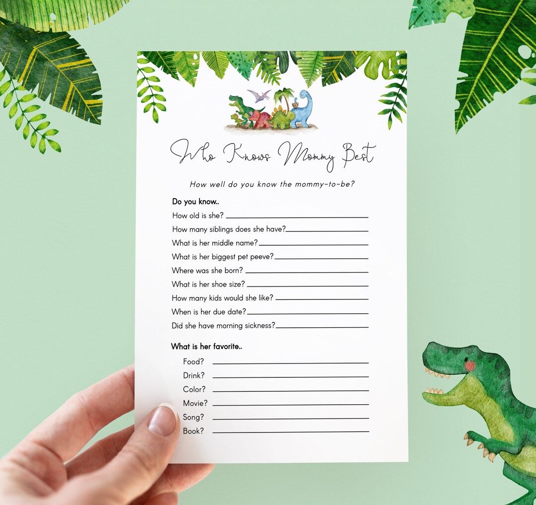 Who Knows Mommy Best Baby Shower Game Dinosaur Theme, Baby Shower Party ...