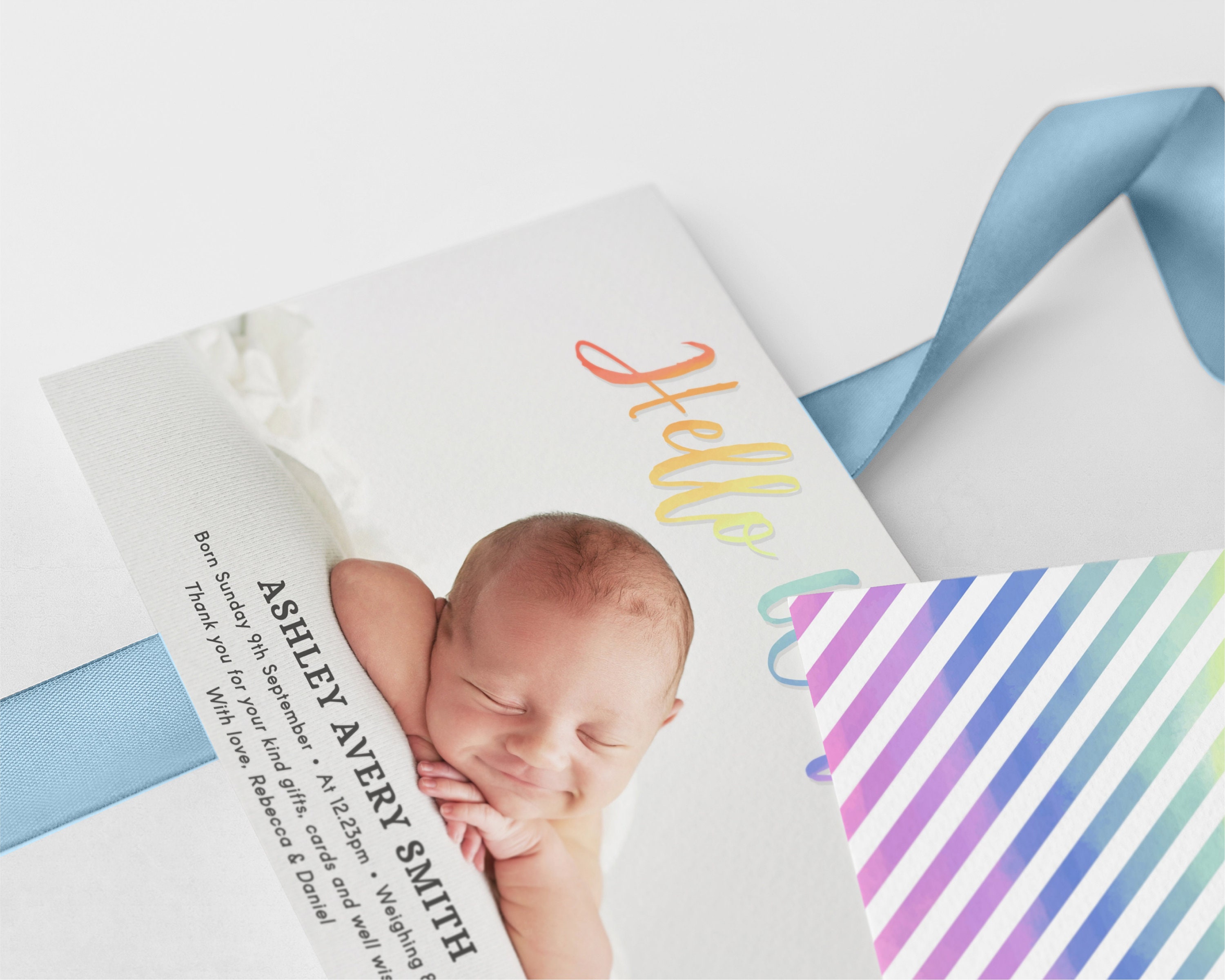 Rainbow Baby Birth Announcement Card: Editable 5x7 Template (digital ...