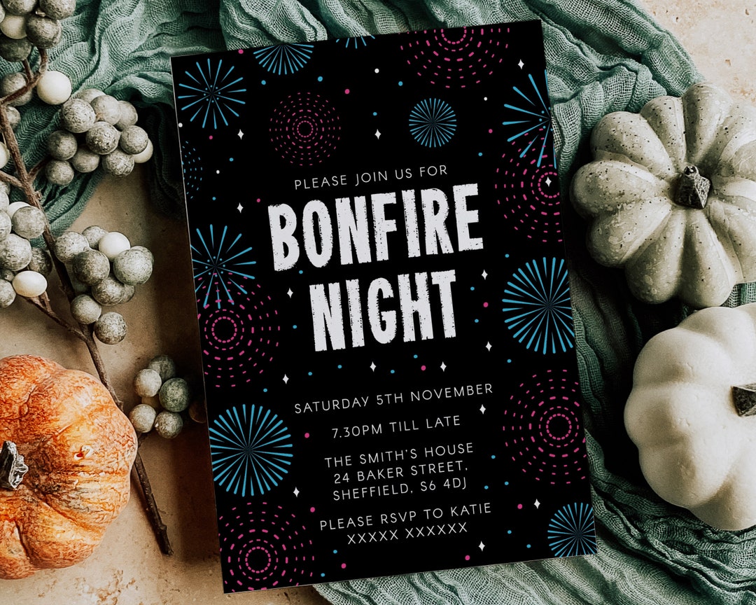 Bonfire Night Invitation: Editable Firework Party Invite (digital ...