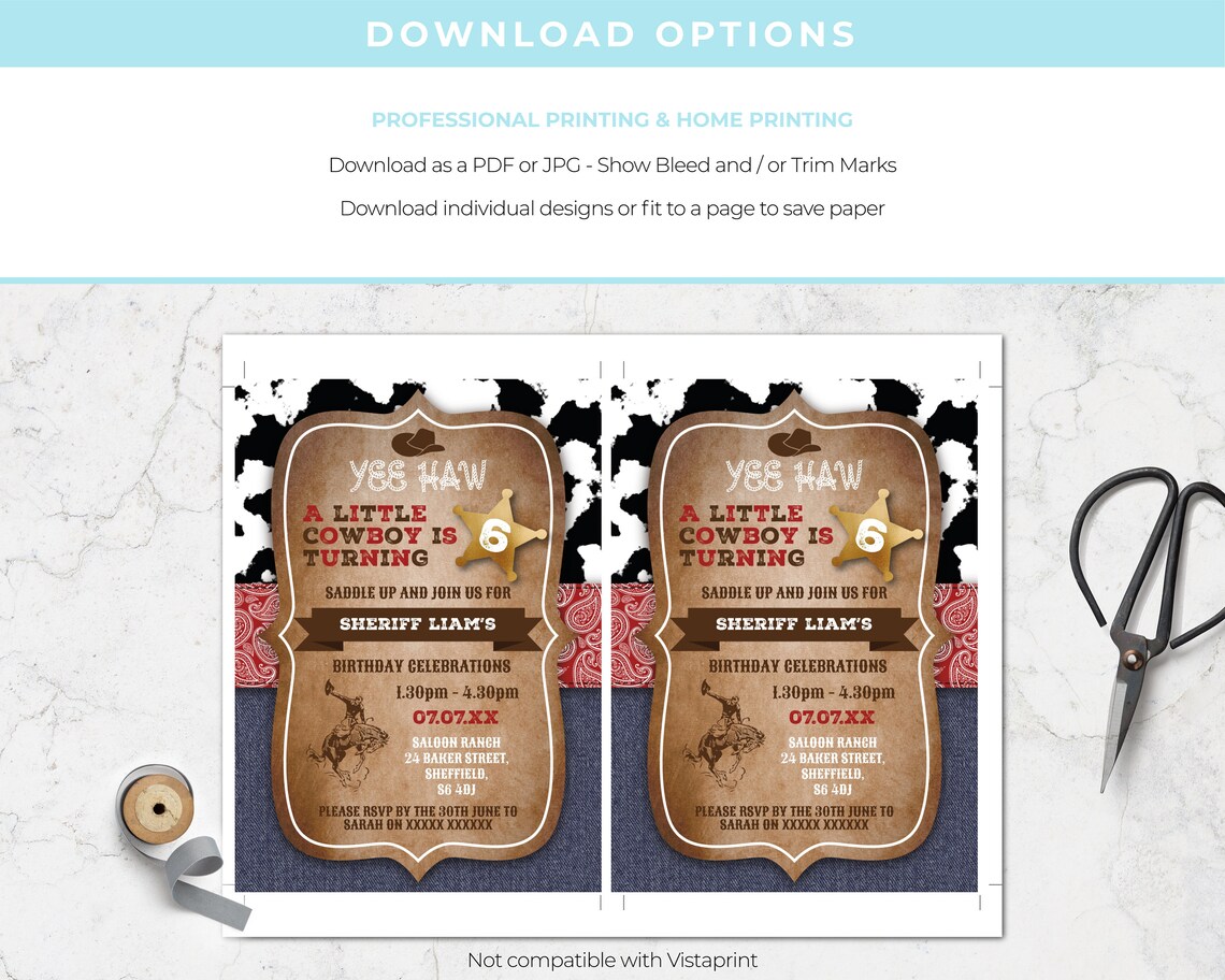 Cowboy Birthday Invitation, Editable Invitation Instant Download 5 X 7 ...