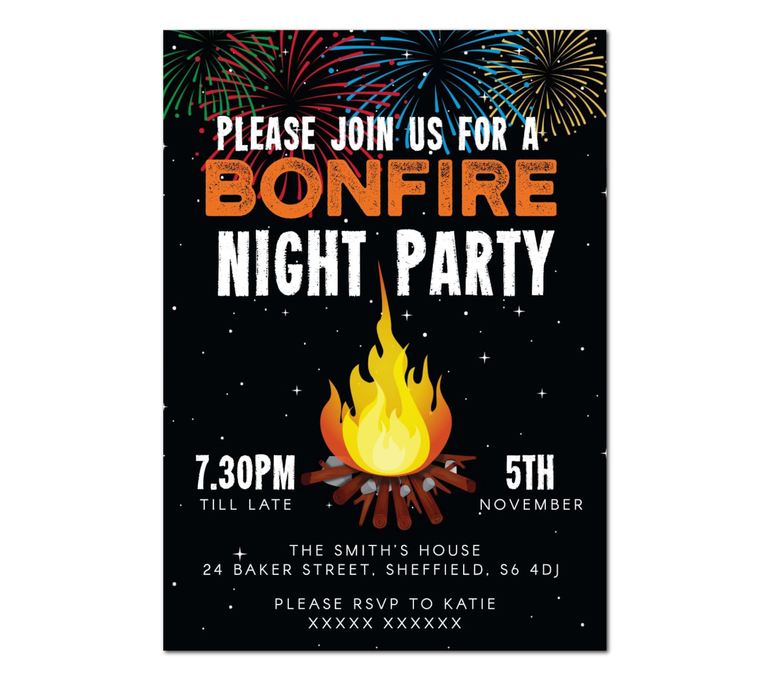 Bonfire Night Party Invitation Editable Invitation Instant | Etsy