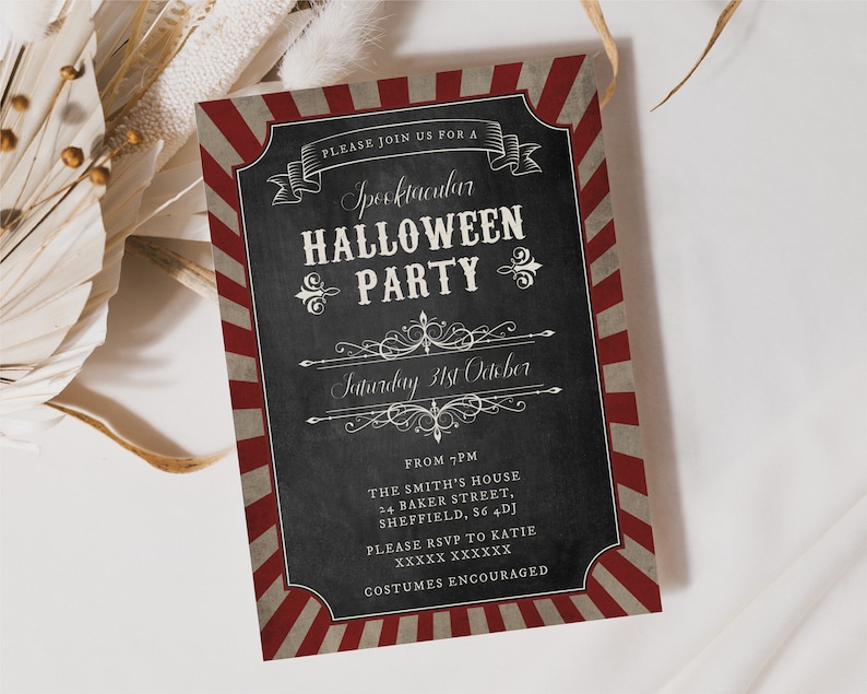 Horror Circus Halloween Party Invitation: Editable Template (5x7 ...