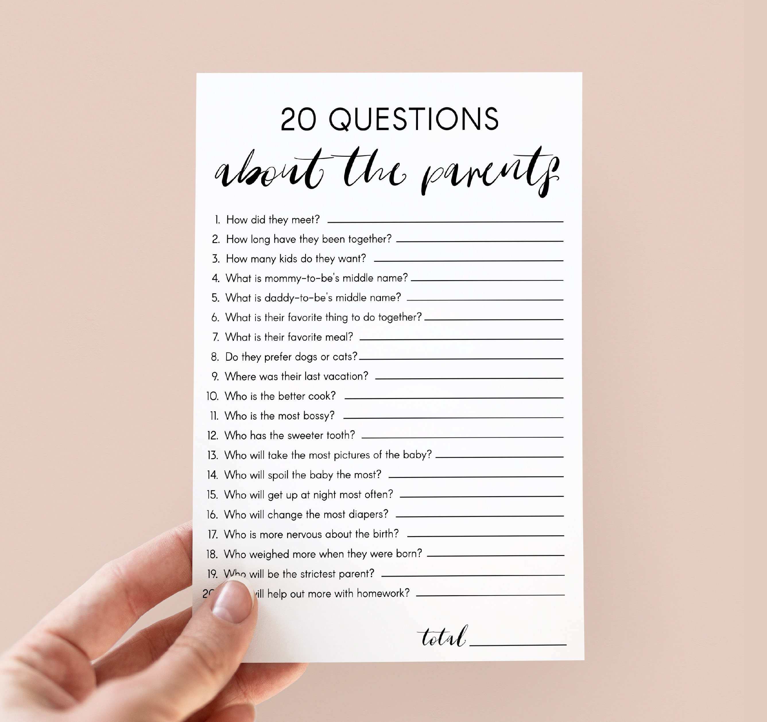 20 Questions Baby Shower Game Minimalist Theme, Baby Shower Party Games ...