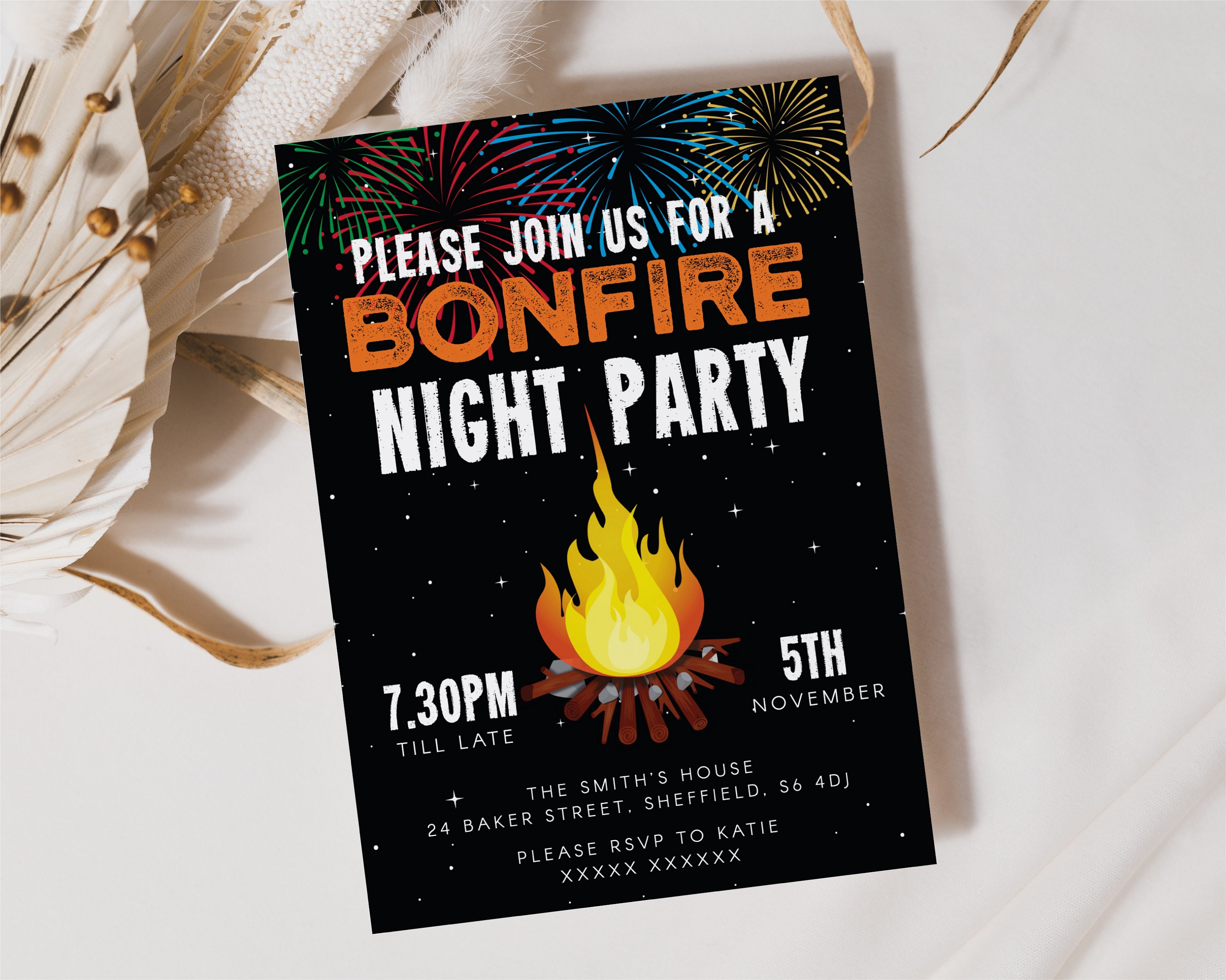 Bonfire Night Party Invitation, Editable Invitation Instant Download 5 ...
