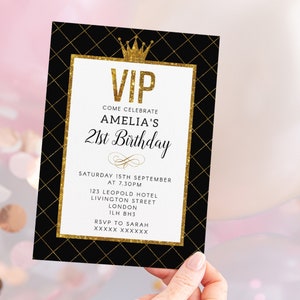 Gold Glitter VIP Birthday Party Invitation *ANY AGE* , Editable ...