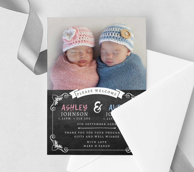 Twins Birth Announcement Card Editable Template Instant Download 5 X 7 Twins Birth Announcement Card Editable Template Instant Download 5 X 7