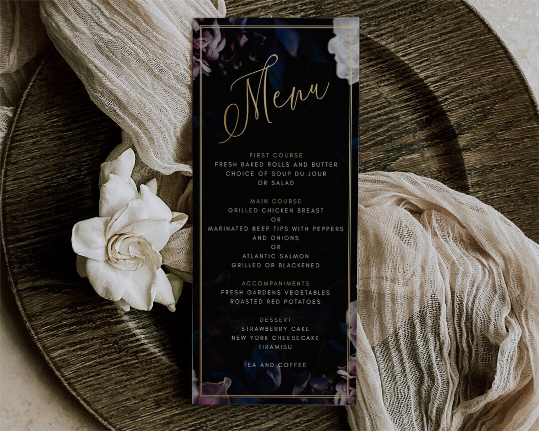 Menu Editable Template Instant Download Enchanted Floral and Gold ...