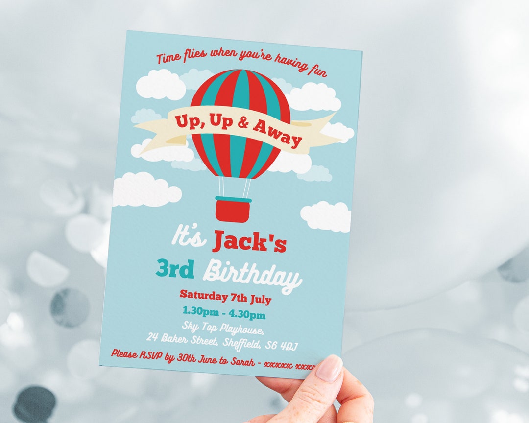 Invitación de cumpleaños de globo aerostático descarga - Etsy España
