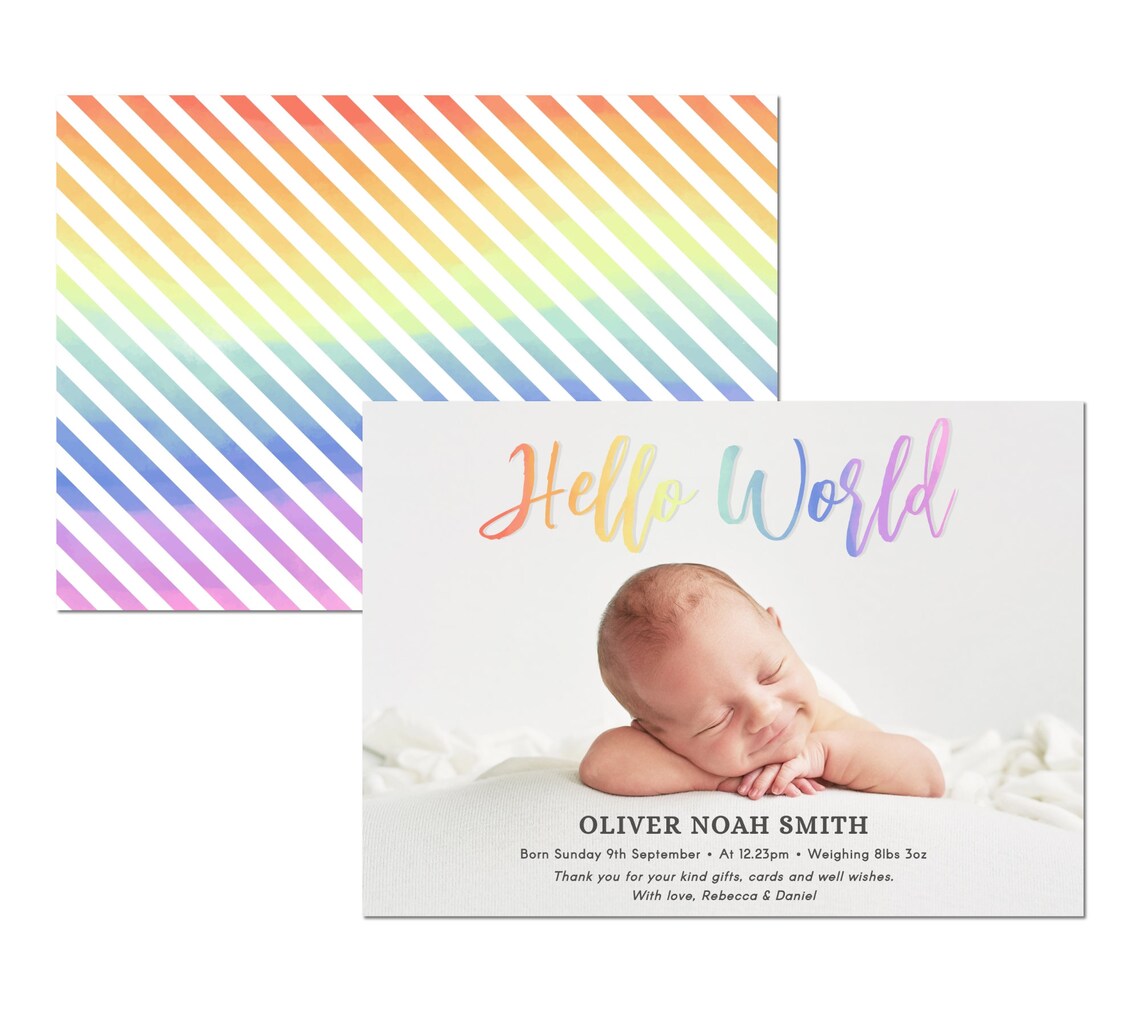 Rainbow Baby Birth Announcement Card Editable Template | Etsy