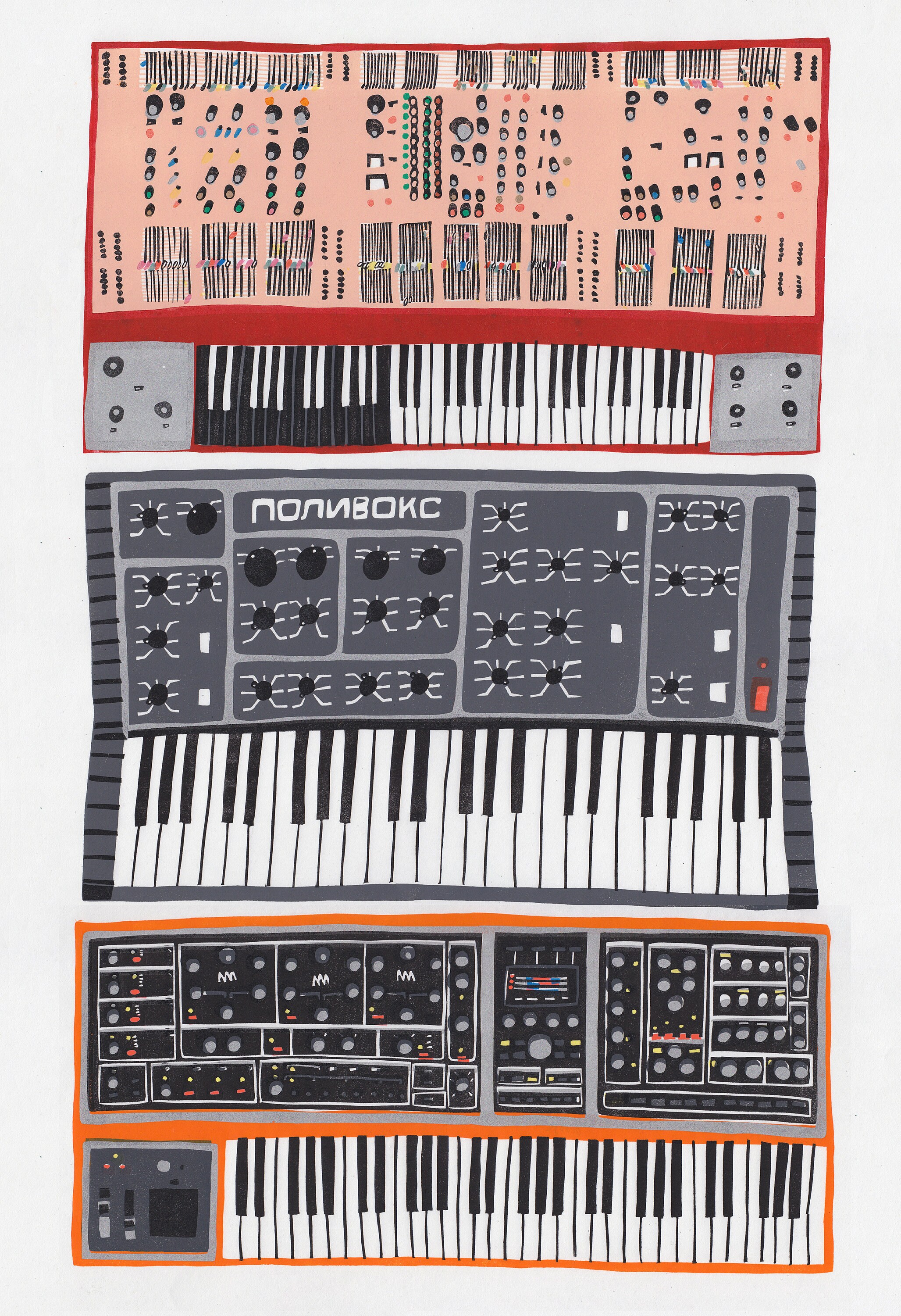 Linocut Print | Limited Edition Linoprint | Synthesizer | Synth ...