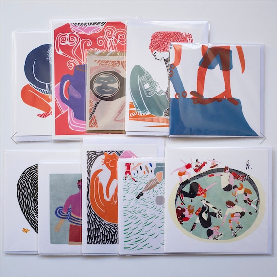 10 Card Bundle Greetings Cards Art Cards Linocut - Etsy
