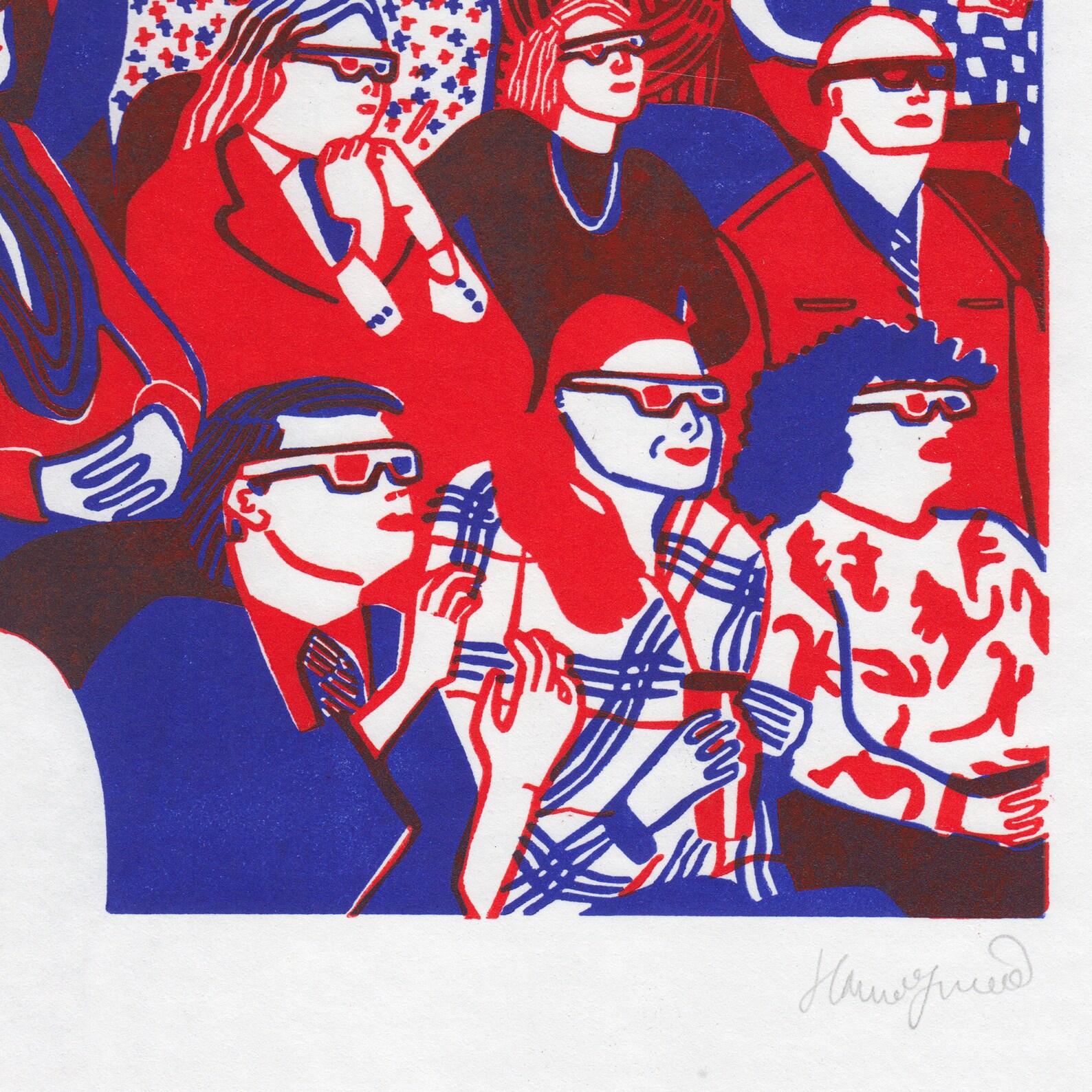 3D Glasses Movie Theatre Linocut Print Linoprint Limited - Etsy