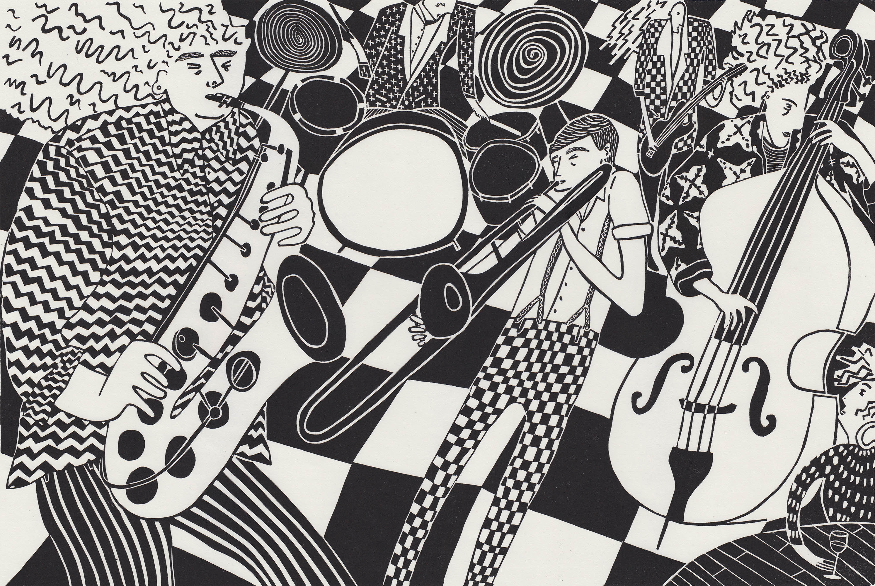 Linocut Print | Limited Edition Linoprint | Jazz Band | Music Print ...