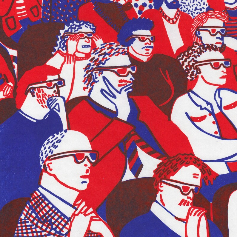 3D Glasses Movie Theatre Linocut Print Linoprint Limited - Etsy