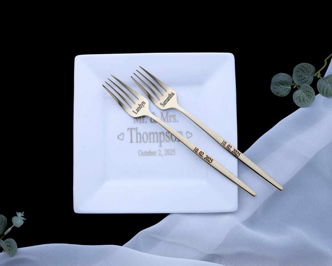 Personalized Wedding Cake Plate and Forks Set: Engraved Dessert Forks ...