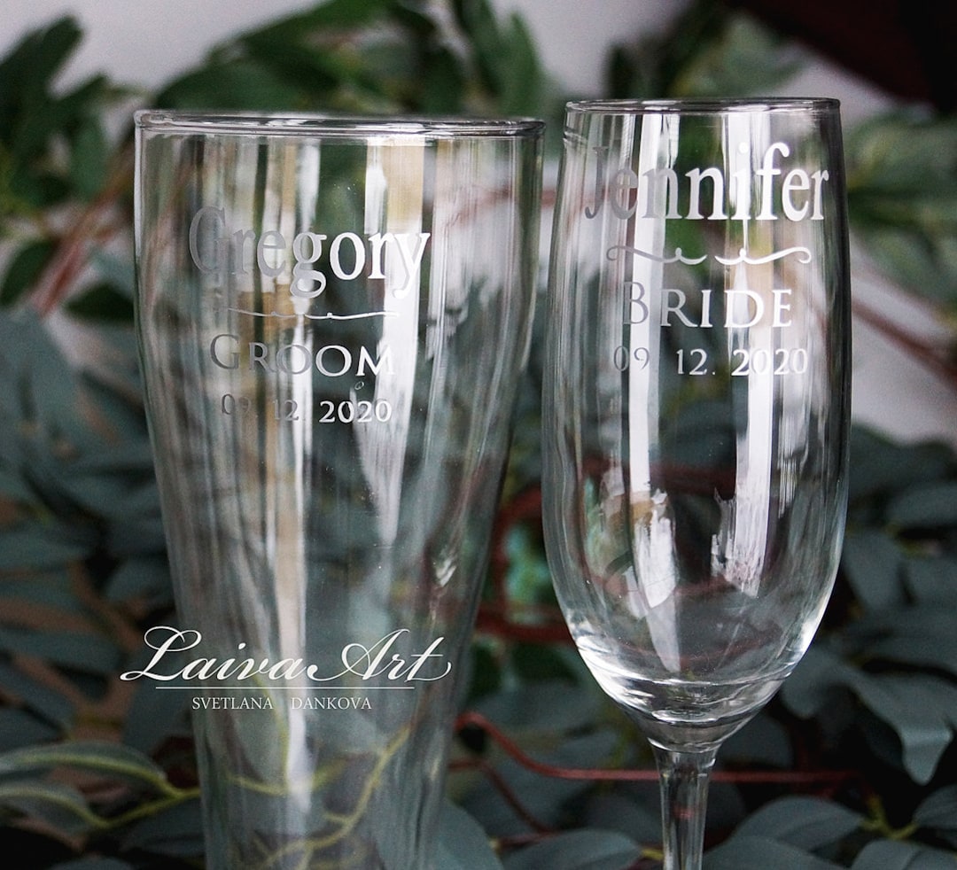 Personalized Elegant Wedding Glasses Champagne and Beer Glasses Wedding ...