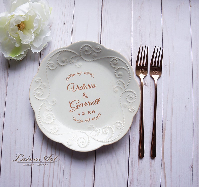 Personalized Cake Plate and Forks Set Dessert Fork Set Wedding - Etsy