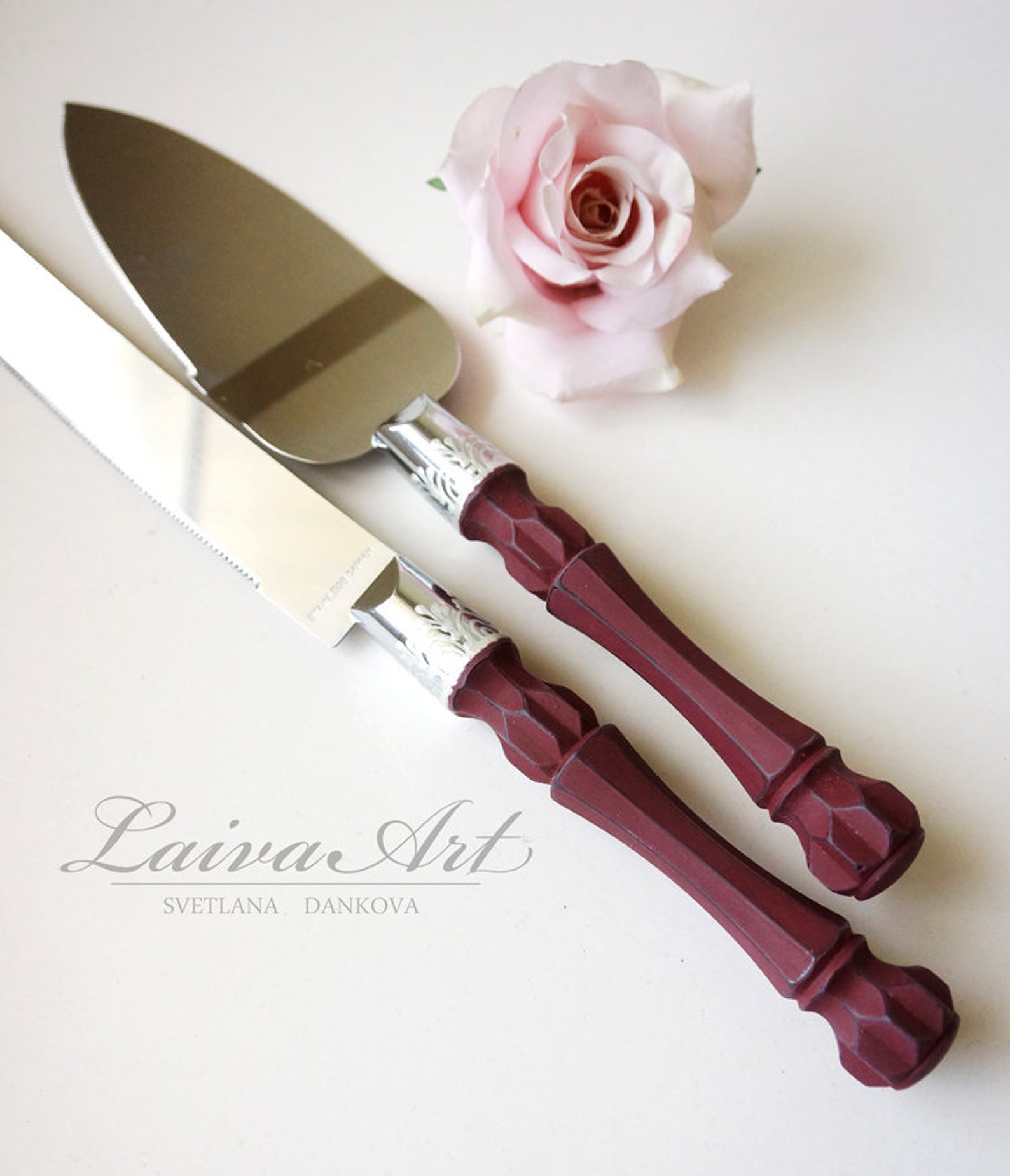 Maroon Wedding Cake Server Set & Knife Cake Cutting Set - Etsy